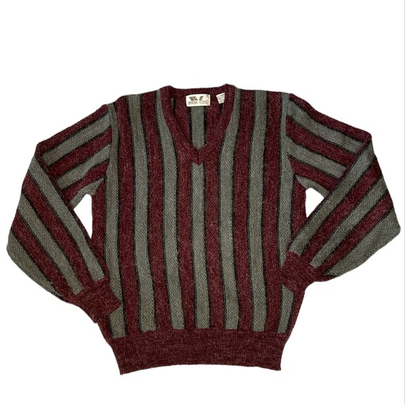 Wayne Scott | Sweaters | Vintage 8s Wayne Scott V Neck Stripe Maroon ...